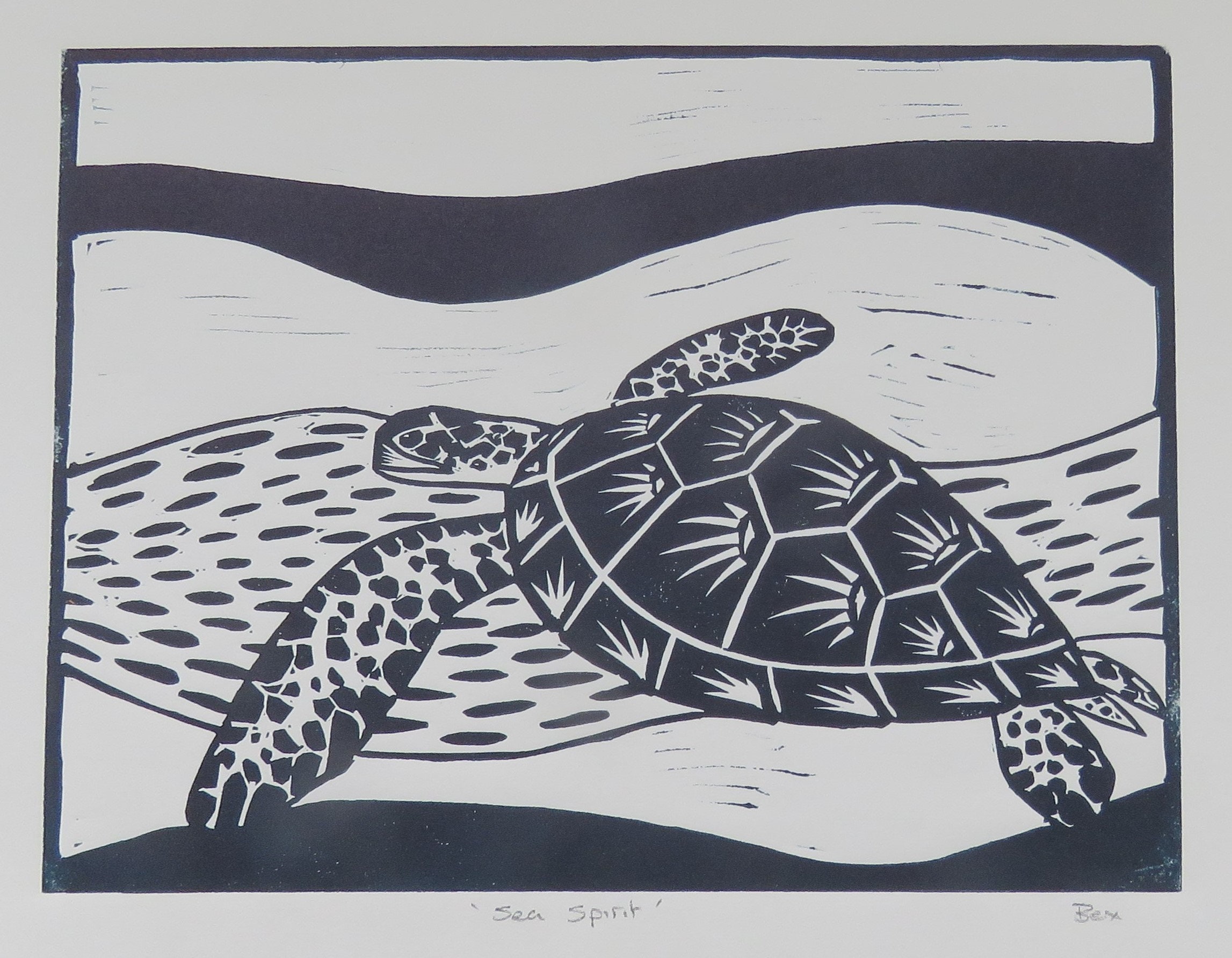 Prints Black lino print Green Turtle 'Sea Spirit' Art & Collectibles ...