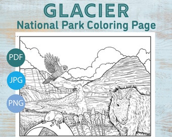 Glacier National Park Coloring Page - Etsy