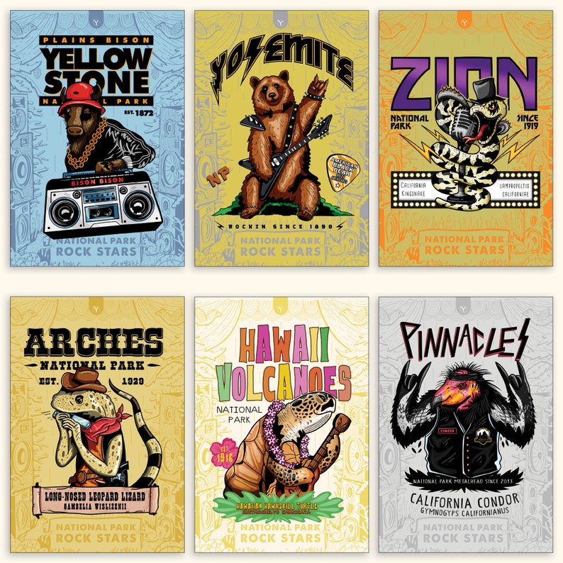 Rockstar Animals Postcards National Park Prints Travel - Etsy