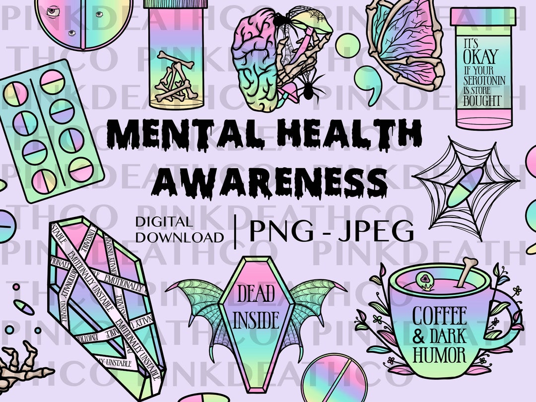 Mental Health Awareness Spooky Digital Clipart Bundle 36 PNG and JPG ...