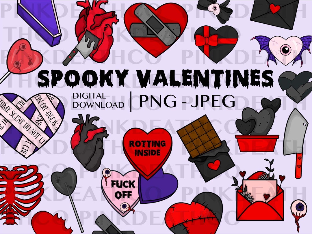 Spooky Valentines Digital Clipart Bundle 100 PNG & JPG Files: Skeleton ...