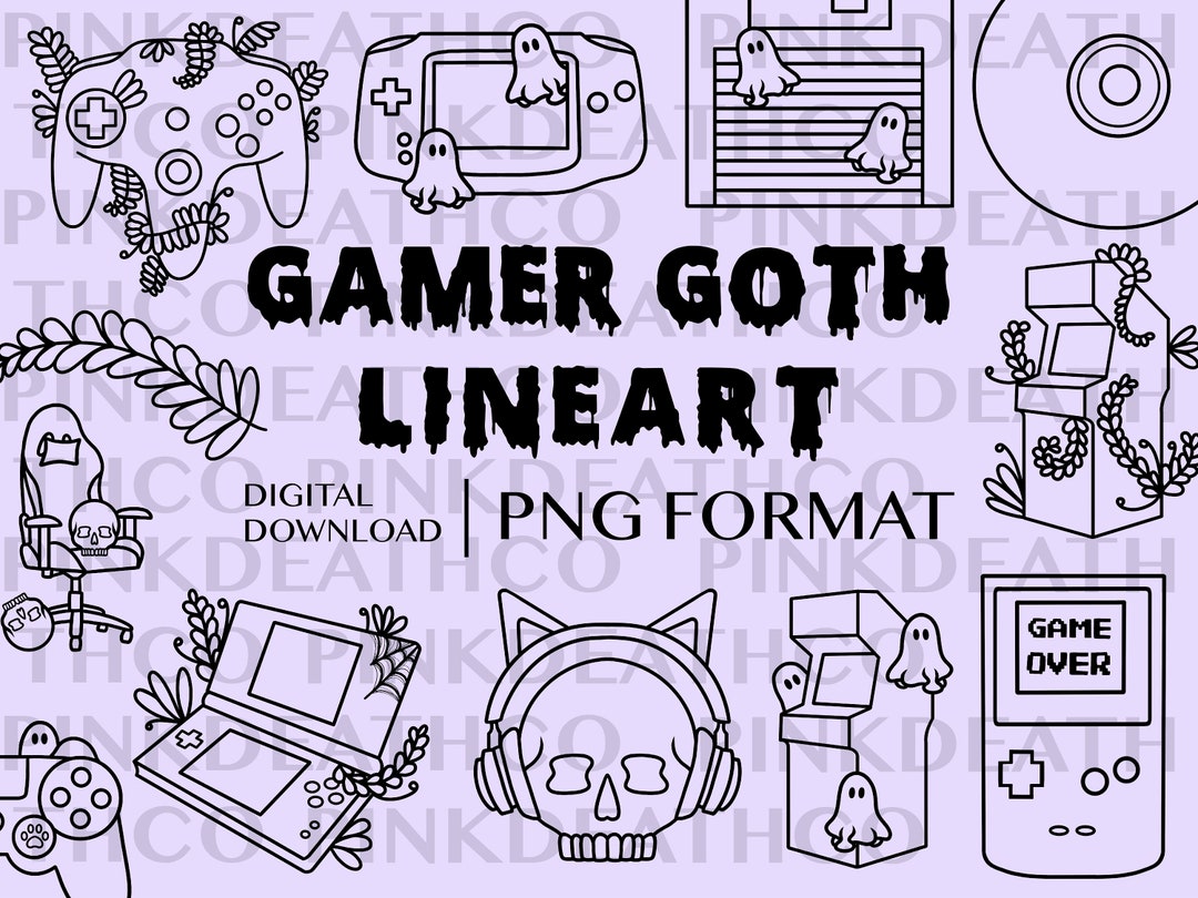 Gamer Goth Digital Lineart Bundle 29 PNG Files: Goth, Guitar, Punk, Emo ...