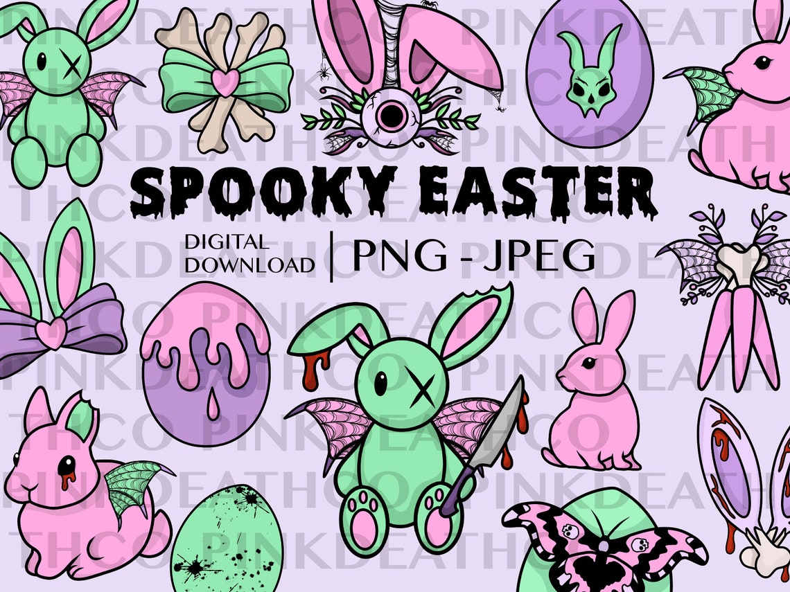 Spooky Pastel Easter Digital Clipart Bundle - 60 PNG and JPG Files ...