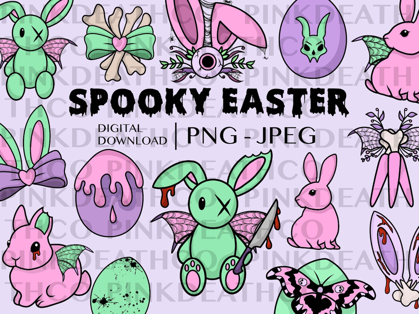 Spooky Pastel Easter Digital Clipart Bundle - 60 PNG and JPG Files ...