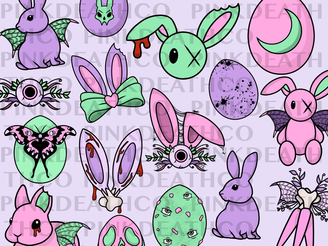 Spooky Pastel Easter Digital Clipart Bundle - 60 PNG and JPG Files ...