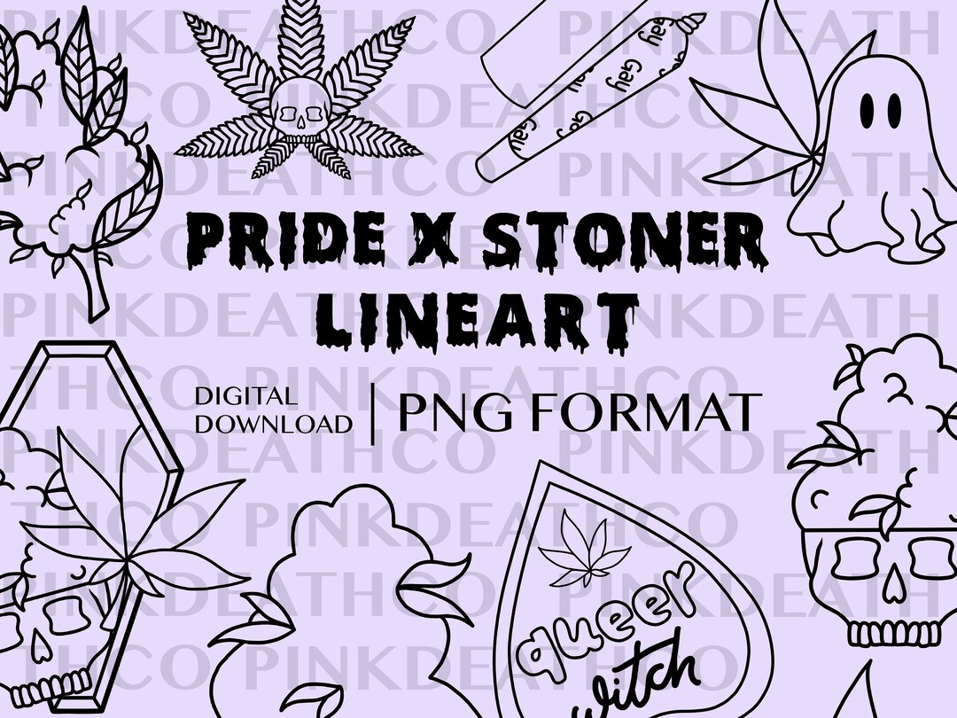 Spooky Pride X Stoner Digital Lineart Bundle 14 PNG Files: Coffin, Goth ...