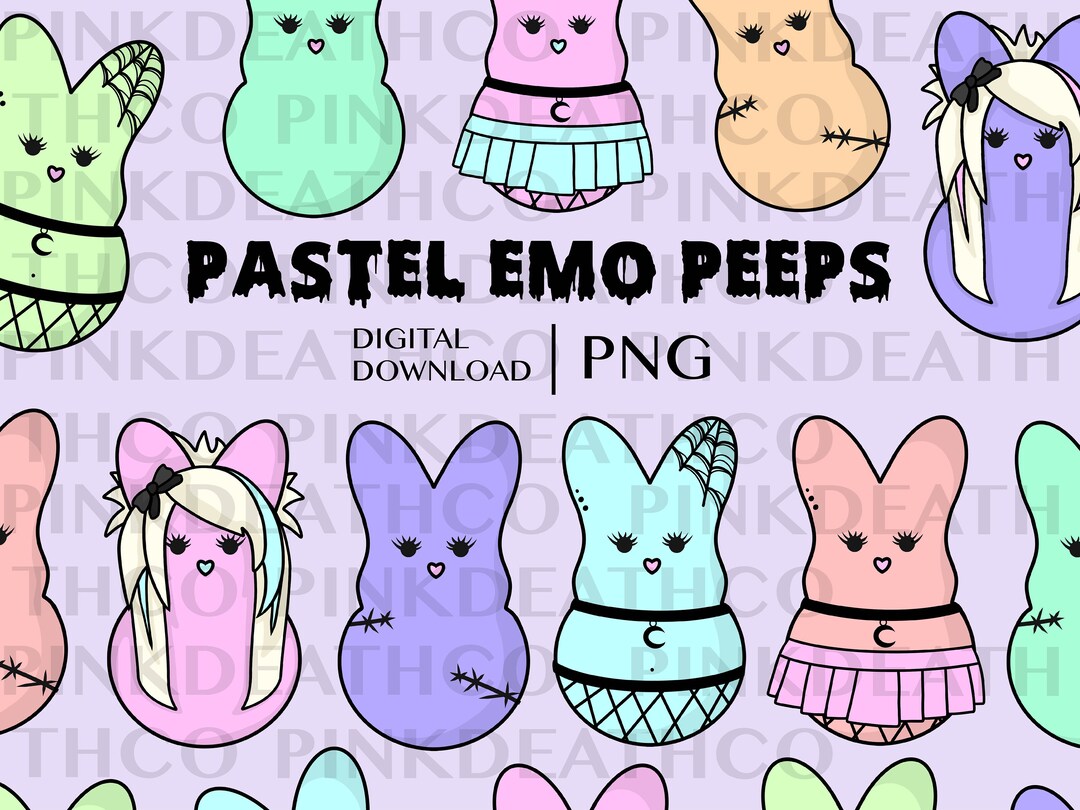 Pastel Emo Peeps Digital Clipart Bundle 35 PNG Files: Bunny, Easter ...
