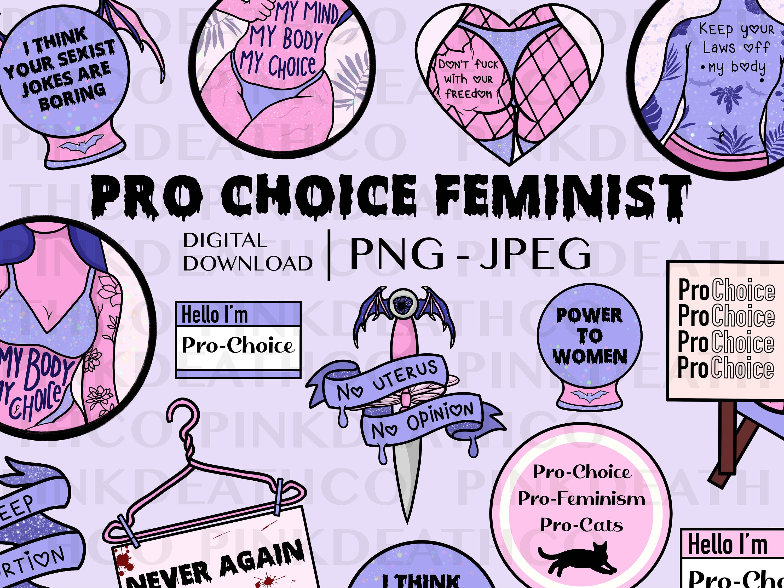 Pastel Goth Pro-choice Feminist Digital Clipart Bundle 31 PNG & JPG ...