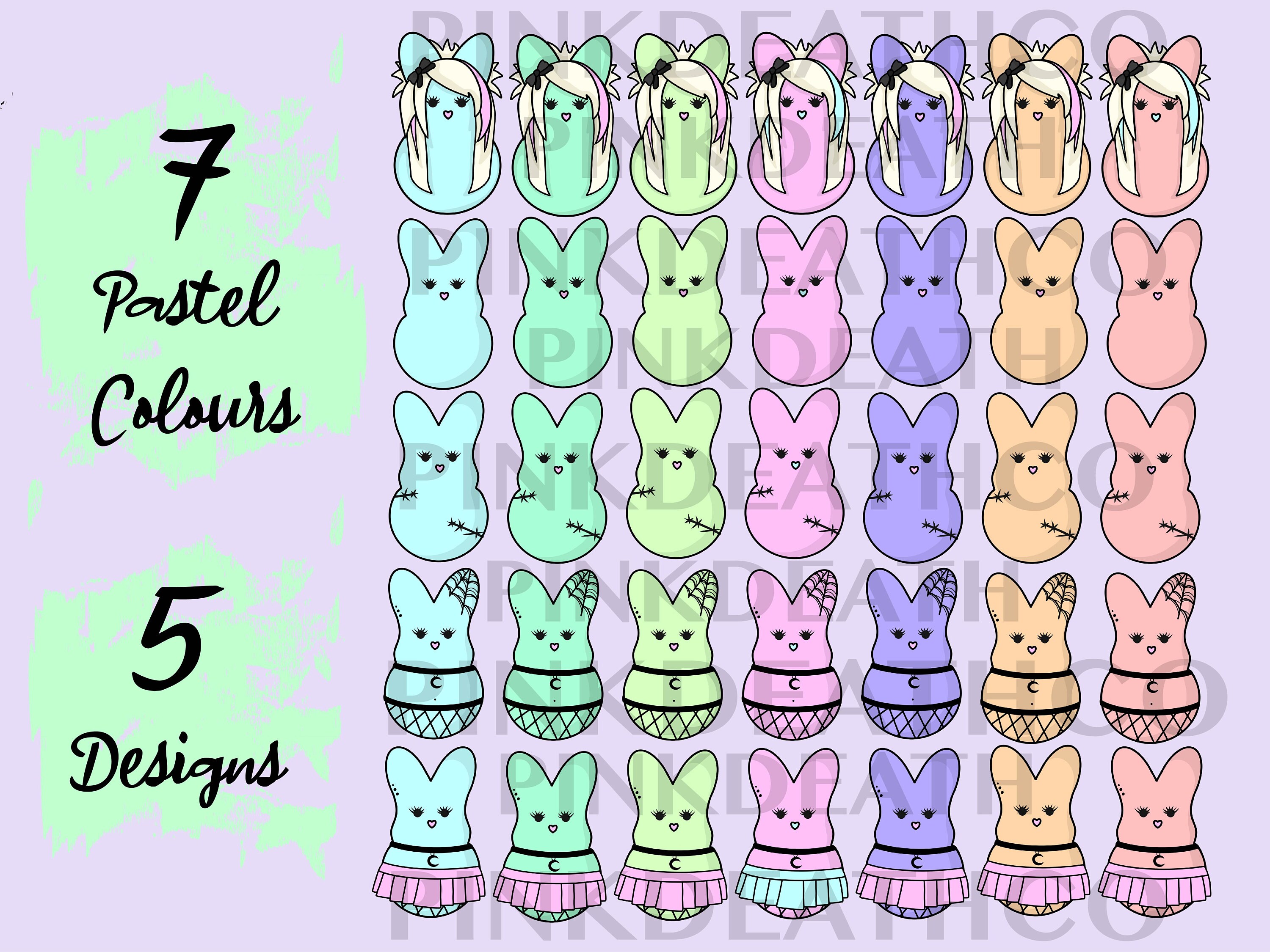 Pastel Emo Peeps Digital Clipart Bundle 35 PNG Files: Bunny, Easter ...