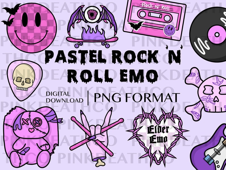 Pastel Rock 'n' Roll Emo Digital Clipart Bundle 74 - Etsy