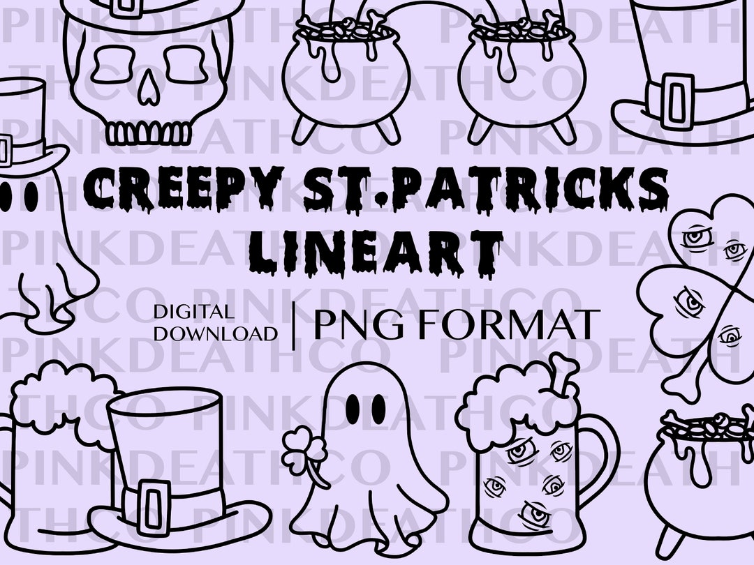 Creepy St.patricks Day Digital Lineart Bundle 21 PNG ELEMENTS: Shamrock ...