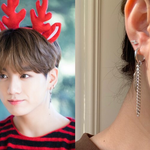 BTS Jungkook Earrings Kpop Dangle Hoop Earrings BTS Jewelry - Etsy