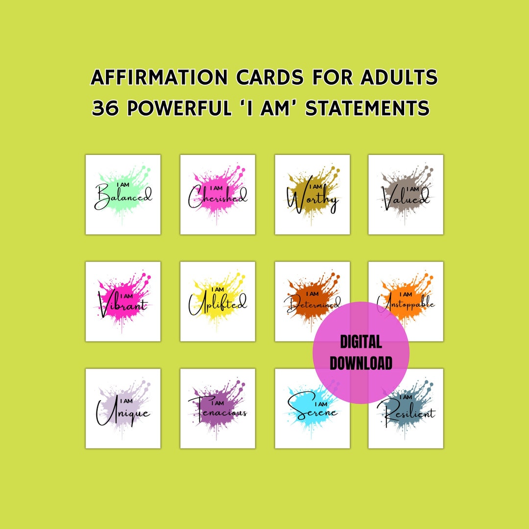 Positive Affirmation Cards Printable for Adults, 36 I AM Statements ...