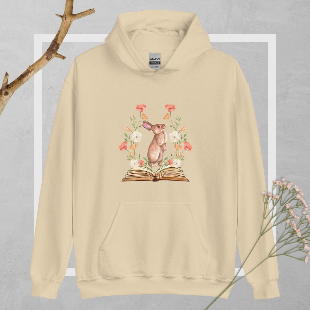 Watercolor Cottage Core Rabbit in Book With Wild Flowers Sweatshirt ...