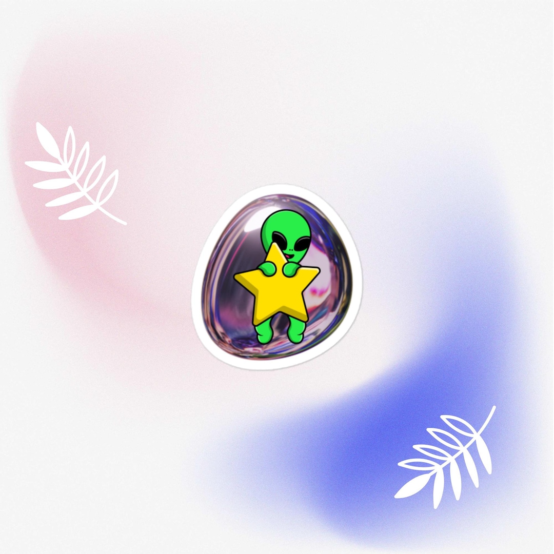 Retro Futuristic Space Alien Star Sticker, NASA Outer Space Galaxy ...