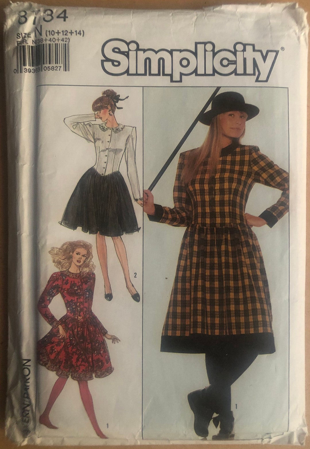 80’s Fit Flare Drop Waist Dress Sewing Pattern Simplicity 8734 Size 10 ...