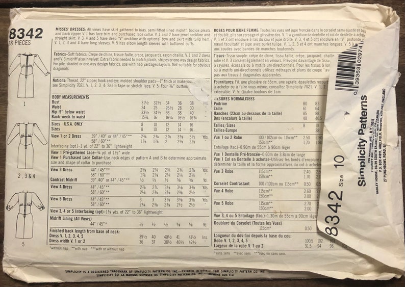 80s Shoulder Pad Evening Dress Sewing Pattern Simplicity 8342 Size 10 ...