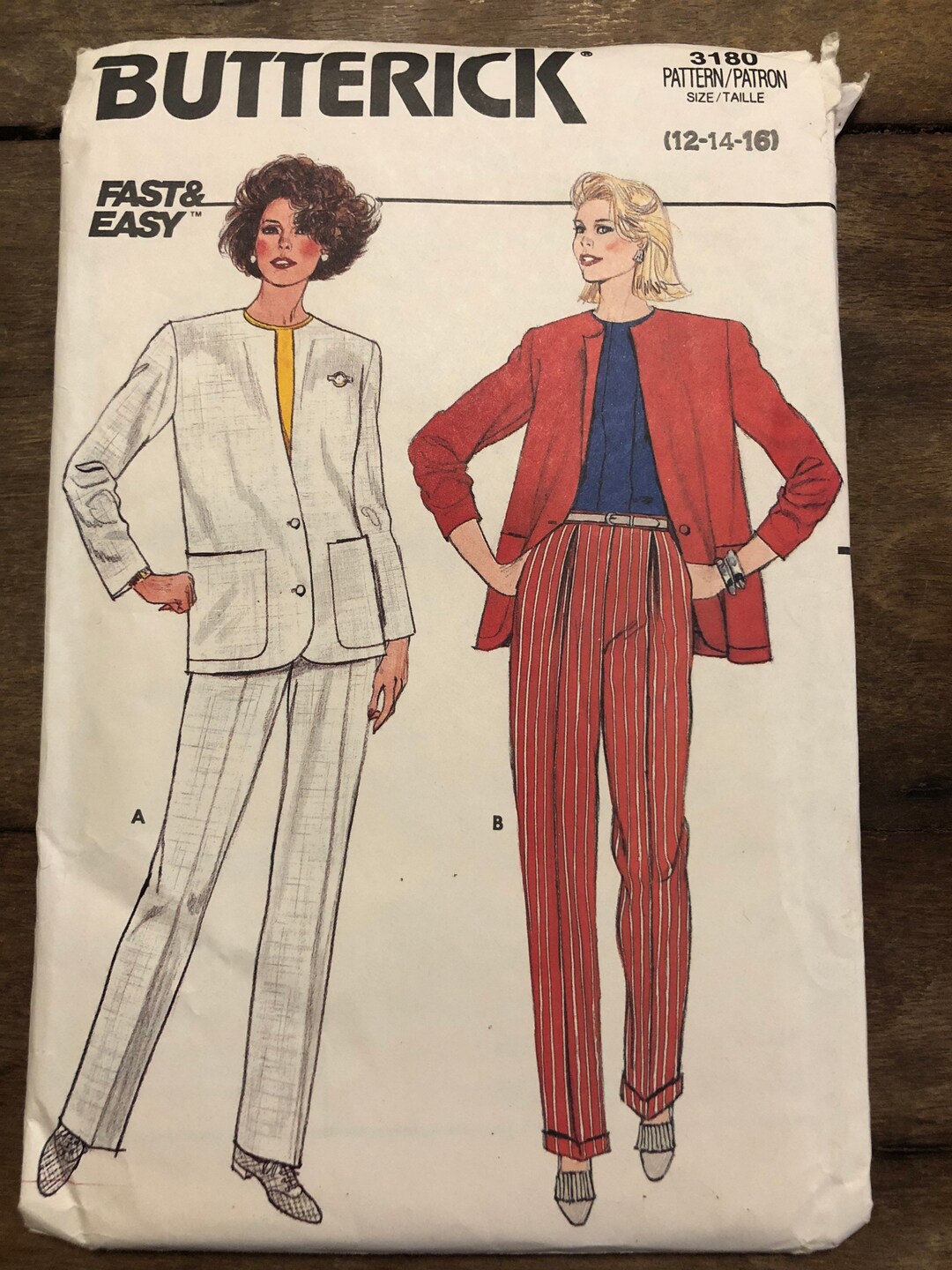 80s Suit Pants Jacket Sewing Pattern Butterick 3180 Size 12 14 16 - Etsy