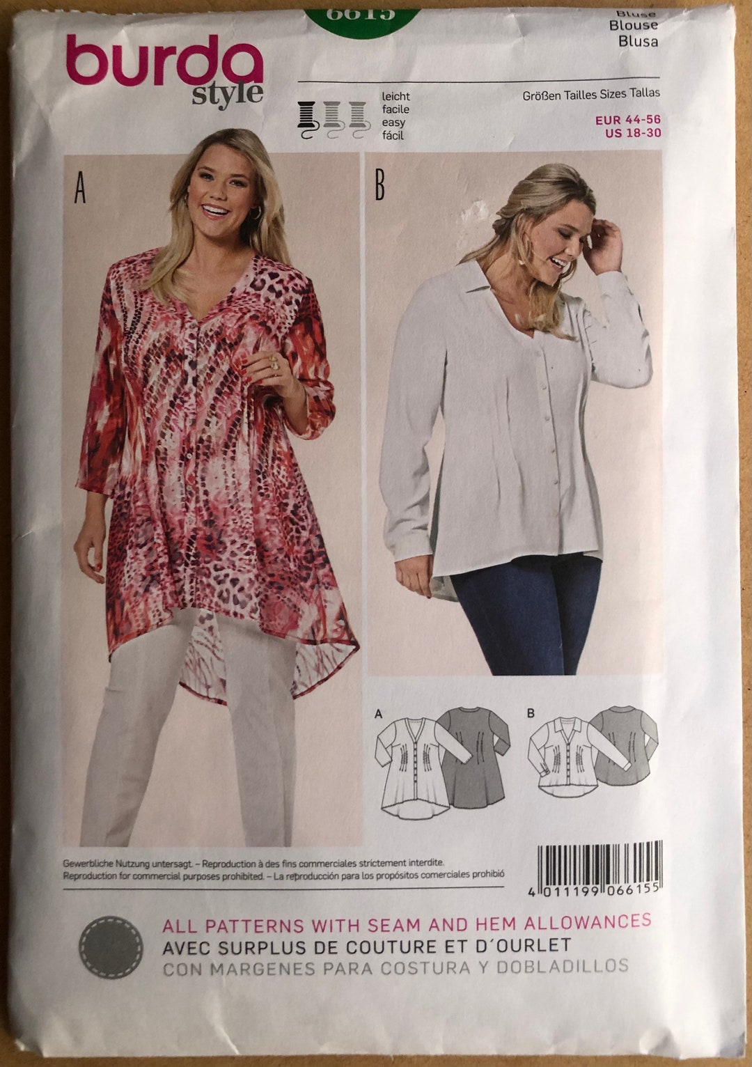 Kaftan Peasant Tunic Sewing Pattern Burda 6615 Size 18 20 22 - Etsy