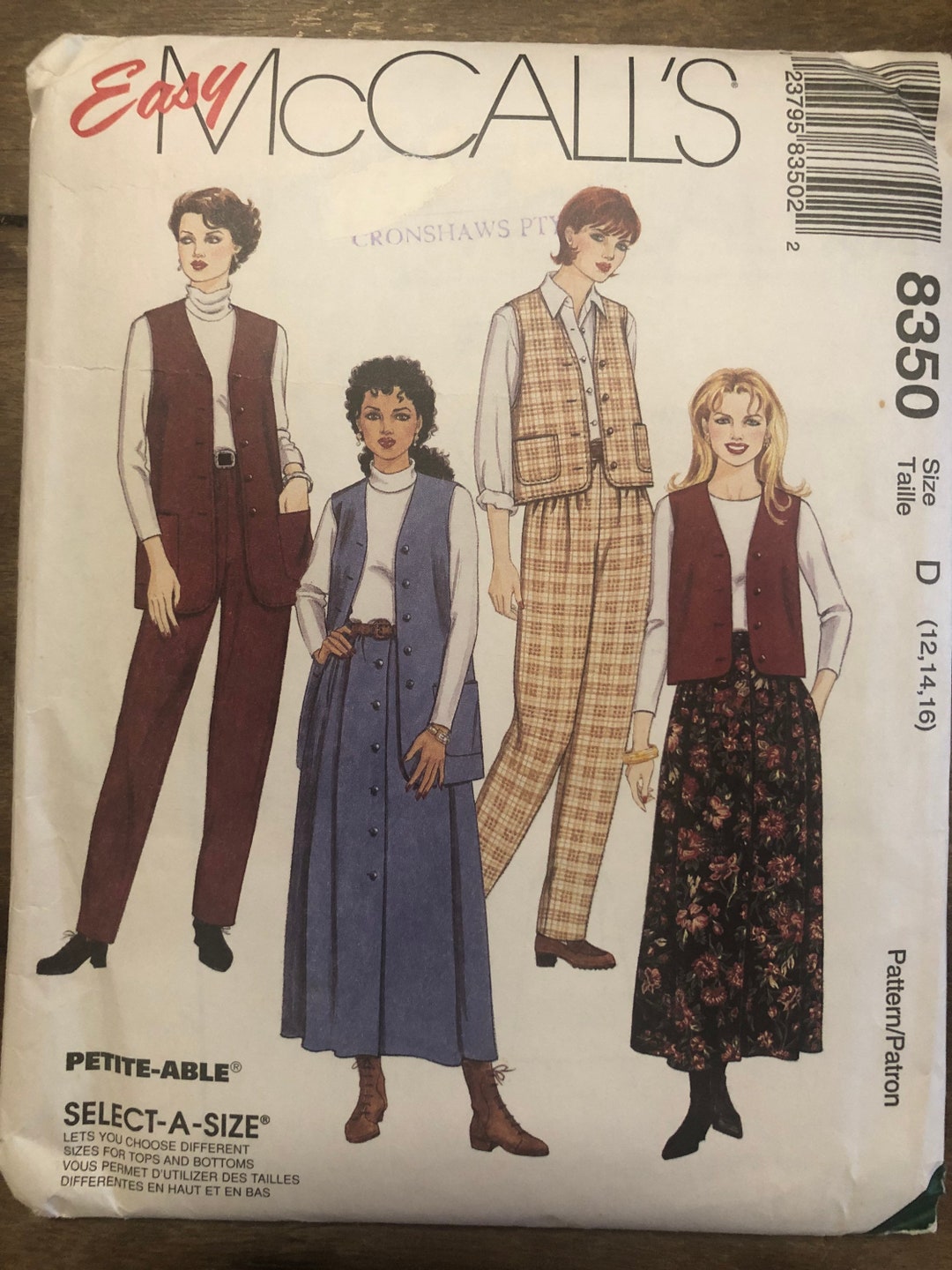 90s Vest Pants Midi Skirt Sewing Pattern Mccalls 8350 Size 12 14 16 - Etsy