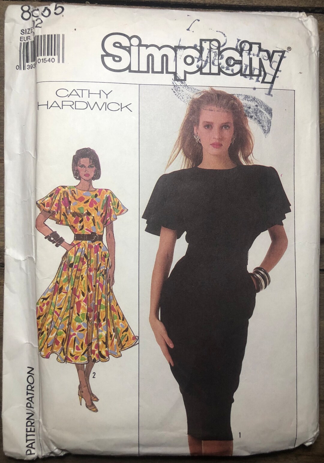 80s Flutter Sleeve Belted Dress Sewing Pattern Simplicity 8055 Size 12 ...