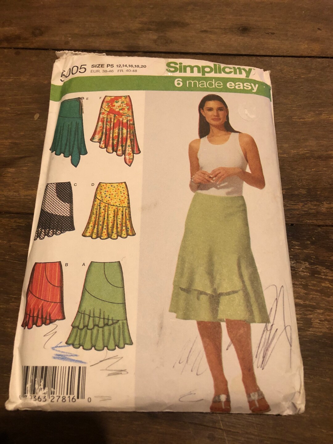 Y2K 2000s Bias Skirt Sewing Pattern Simplicity 5005 Size 12 14 16 18 20 ...
