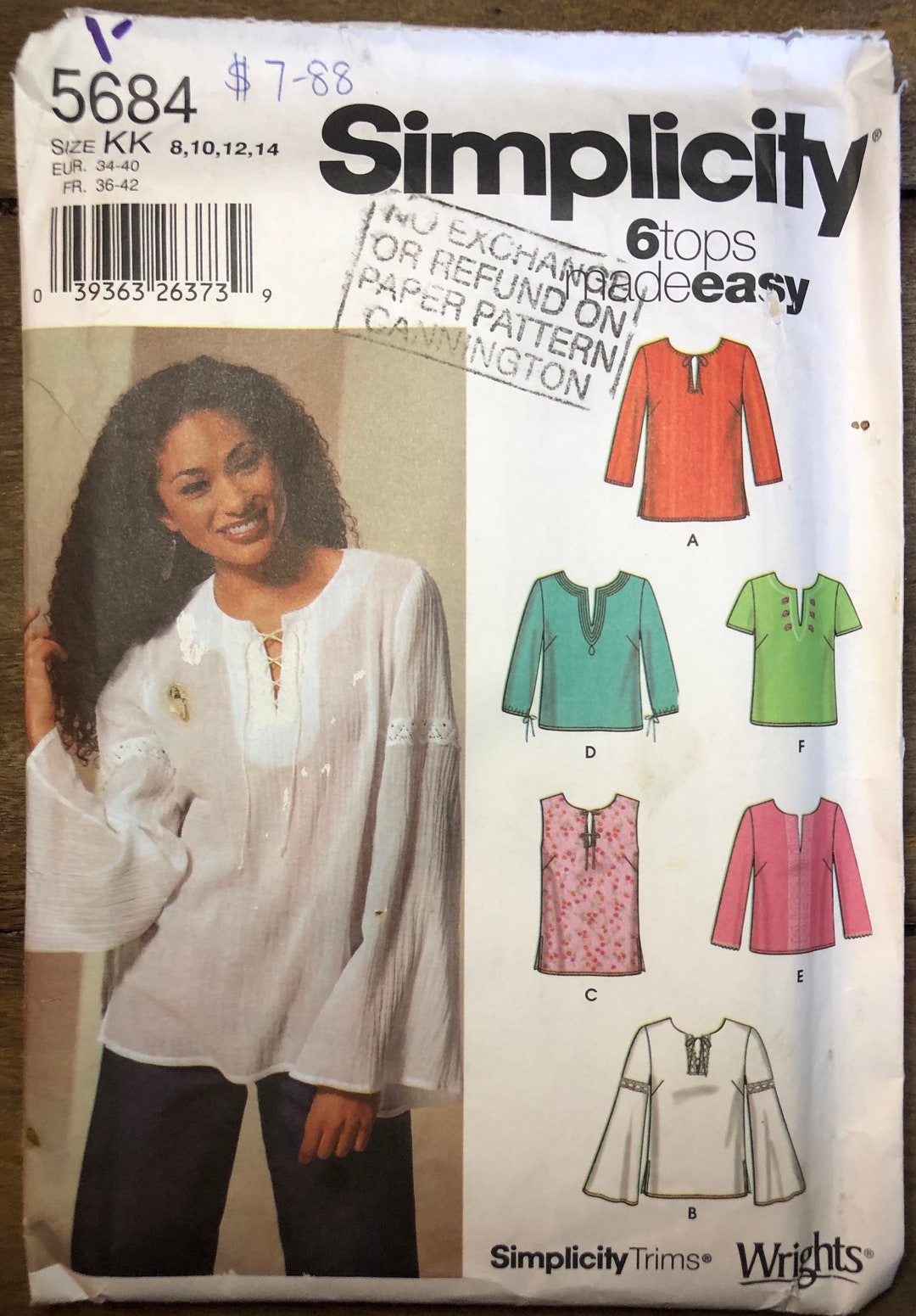 Peasant Blouse Kaftan Sewing Pattern Simplicity 5684 Size 8 10 12 14 - Etsy