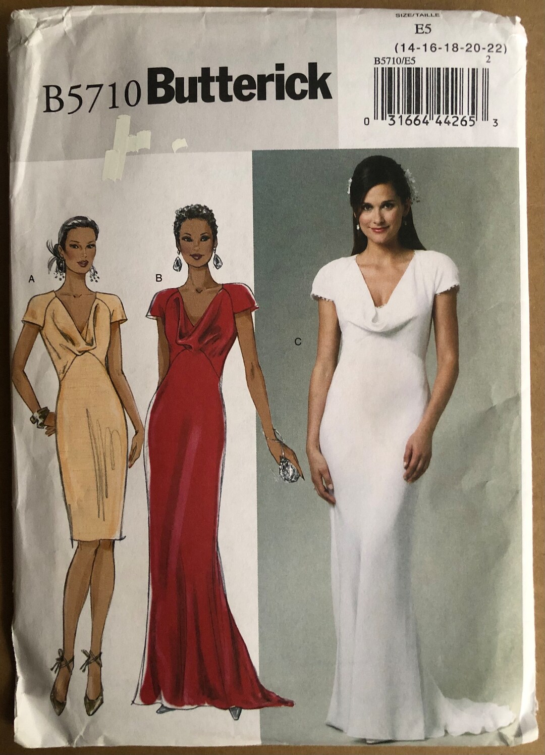 Cowl Neck Bias Evening Dress Gown Butterick B5710 Size 14 16 18 20 22 ...