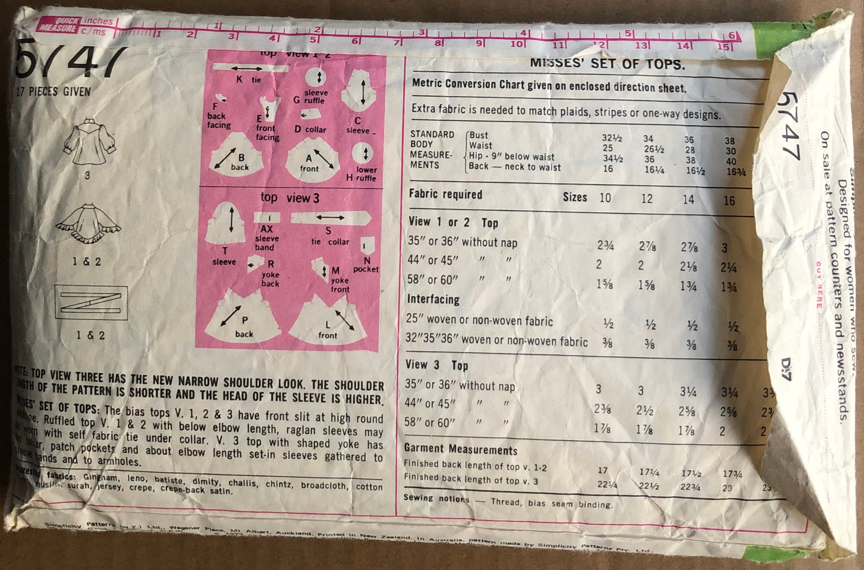 70s Peasant Smock Swing Blouse Sewing Pattern Simplicity 5747 Size 10 ...