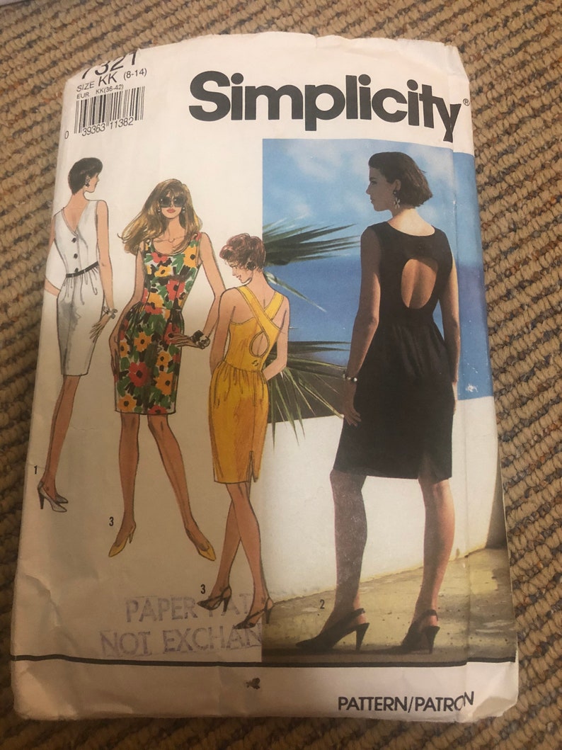 90s Open Back Dress Sewing Pattern Simplicity 7321 Sizes 8 10 12 - Etsy