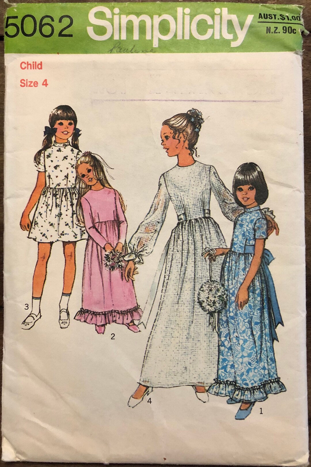 70s Flower Girl Bridesmaid Dress Sewing Pattern Simplicity 5062 Size 4 ...
