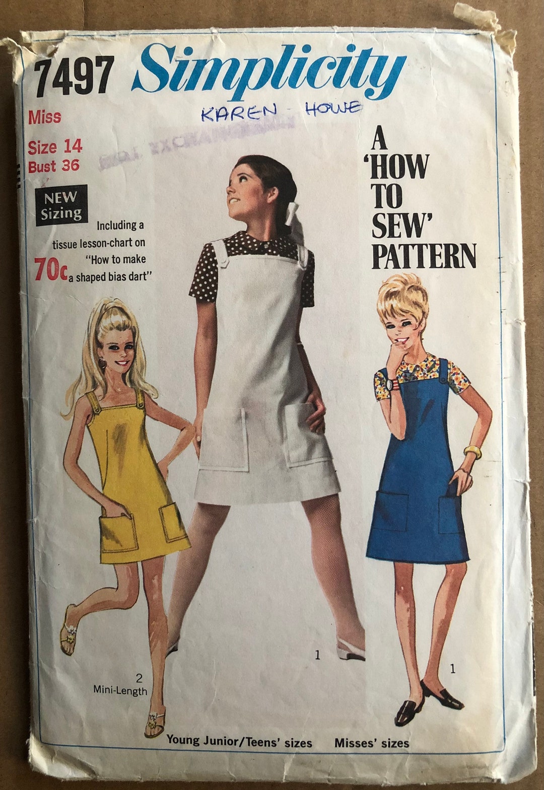 60s Pinafore Jumper Dress & Blouse Simplicity 7497 Size 14 Sewing ...
