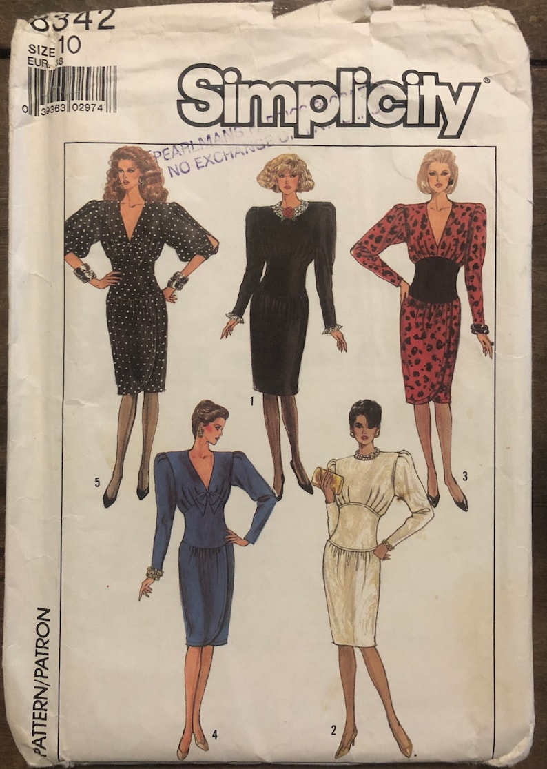 80s Shoulder Pad Evening Dress Sewing Pattern Simplicity 8342 Size 10 ...