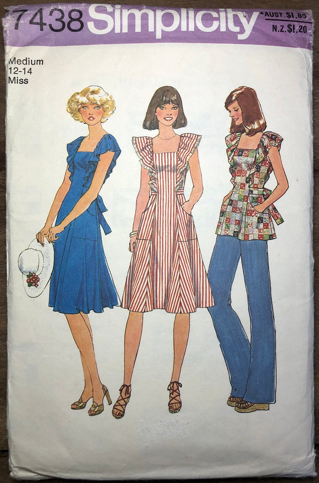 70s Frill Shoulder Peasant Top Dress Sewing Pattern Simplicity 7438 ...