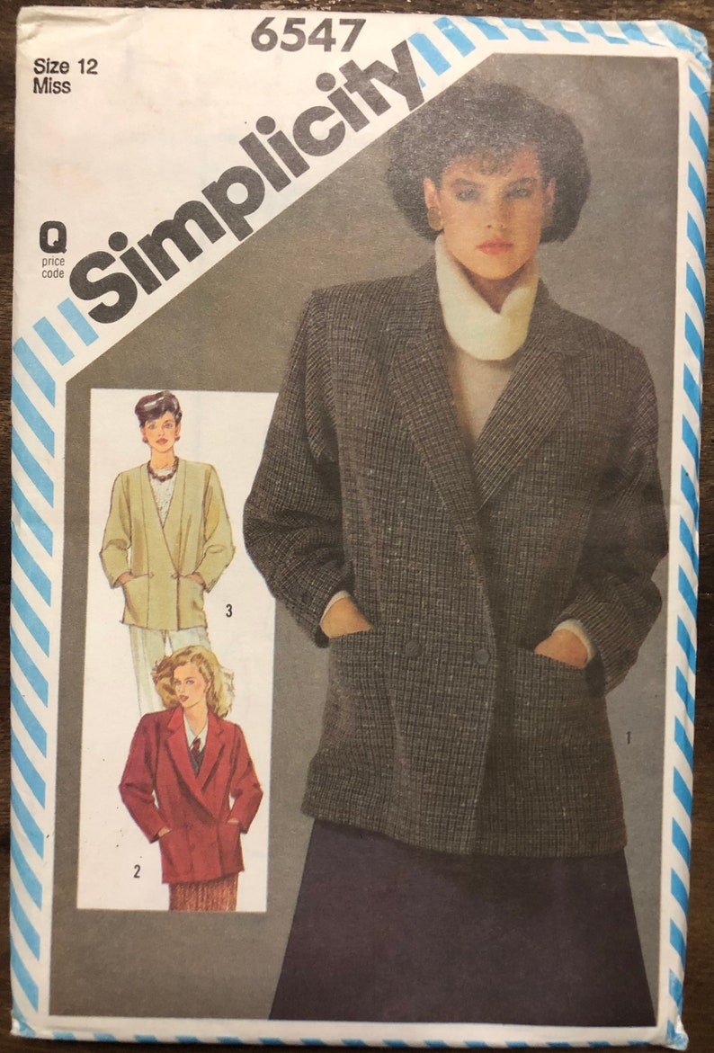 80s Oversized Jacket Blazer Sewing Pattern Simplicity 6547 Size 12 - Etsy