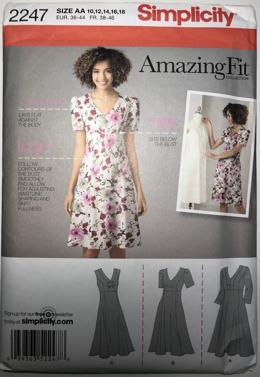 V Neck Fit Flare Princess Seam Dress Sewing Pattern Simplicity 2247 ...