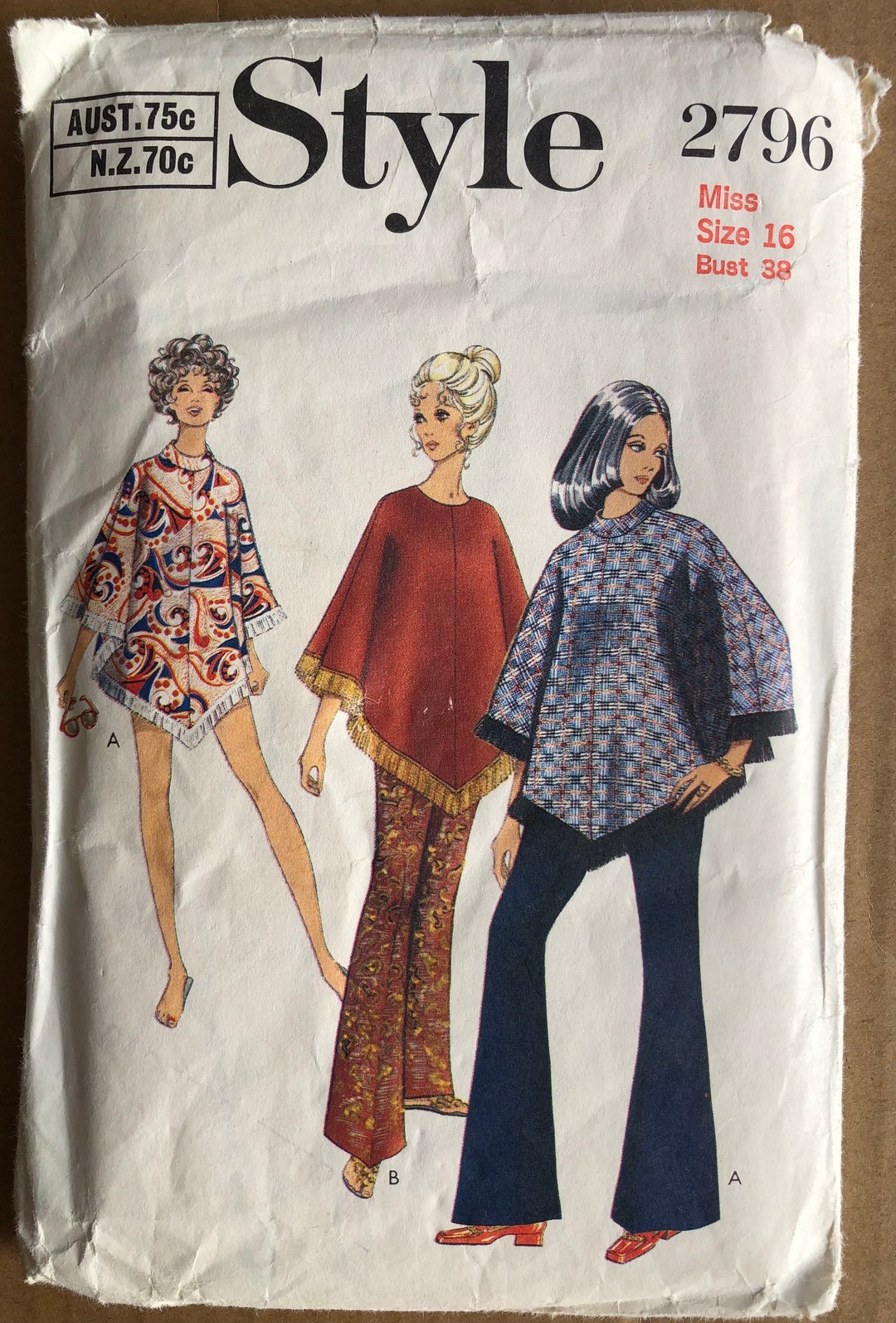 60s Poncho & Flared Trousers Style 2796 Size 16 Sewing Pattern - Etsy