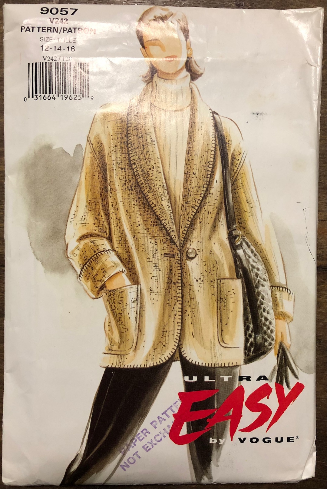 90s Shawl Collar Cardigan Jacket Sewing Pattern Vogue 9057 Size 12 14 ...