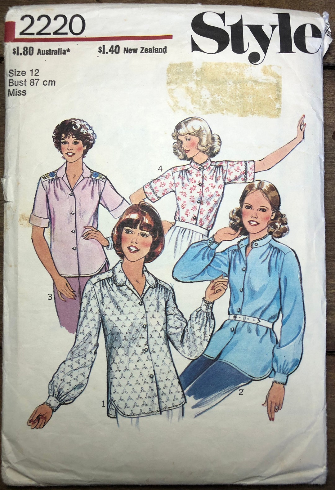 70s Puff Sleeve Blouse Sewing Pattern Style 2220 Size 12 - Etsy