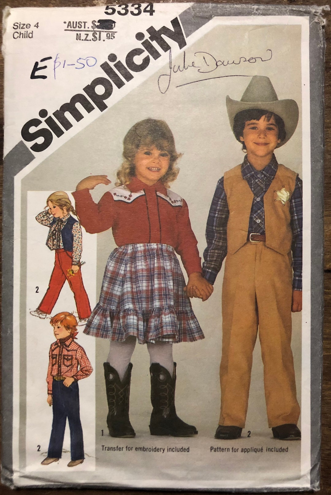 Kids Cowboy Cowgirl Costume Sewing Pattern Simplicity 5334 Size 4 - Etsy