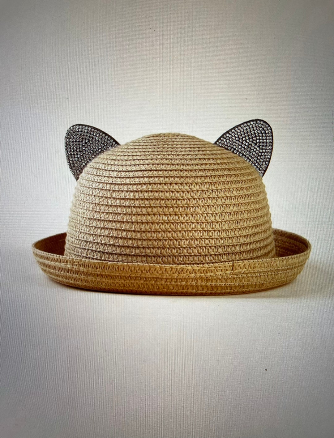 Kids Straw Hat Toddler Rhinestone Cat Ear Decor Straw Hat Toddler Girls ...