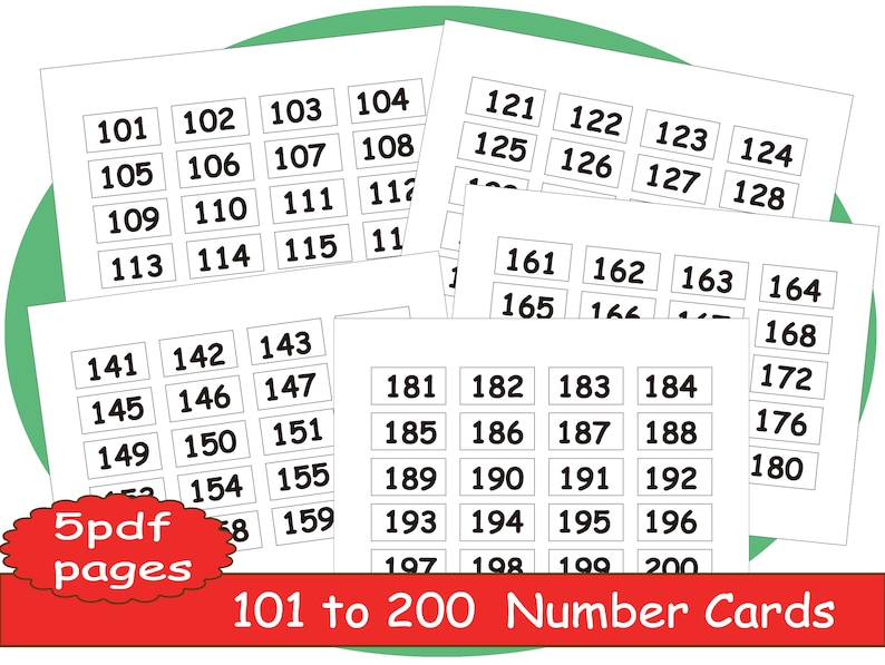 100 tarjetas imprimibles de números 101-200. Actividad educativa de ...