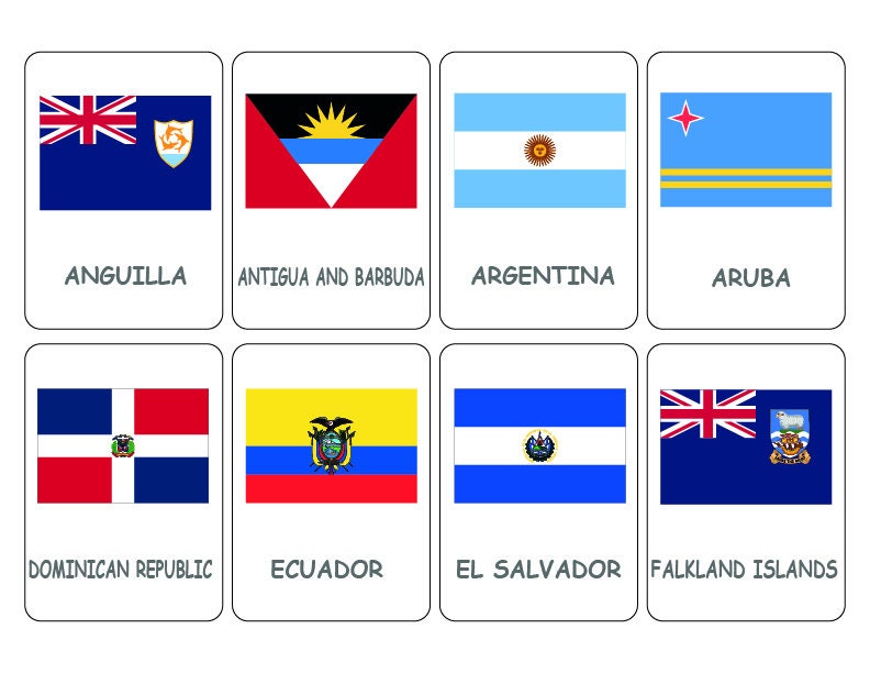 Digital Flash Card Flags of Countries of the Americas 3 Parts Cards ...