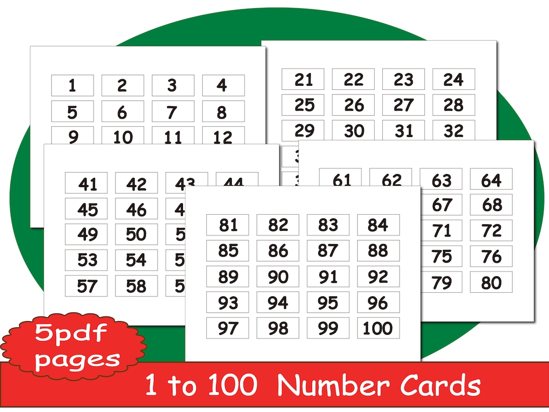 100 Printable 1-100 Numbers Flashcards. Educational Math Learning ...