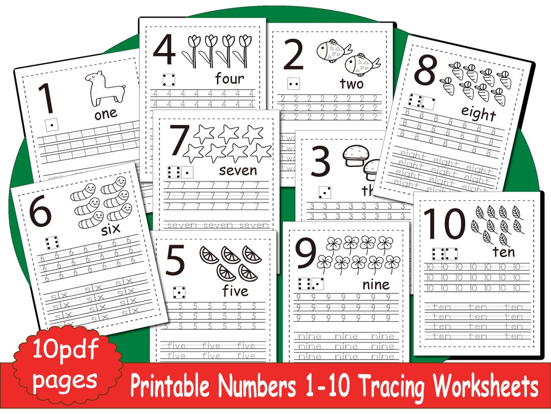Number Tracing Worksheet,10 Printable Numbers 1-10 Tracing Worksheets ...