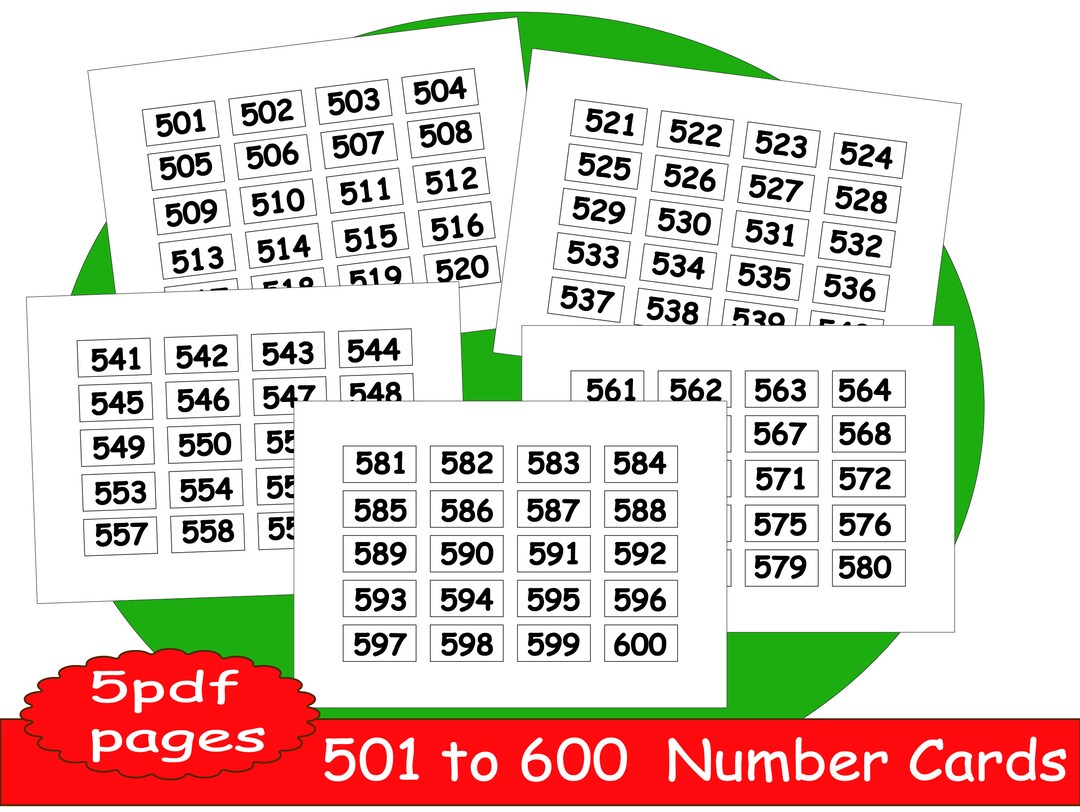 Number Flashcards Printable, 501 to 600, , Toddler Learning Cards ...