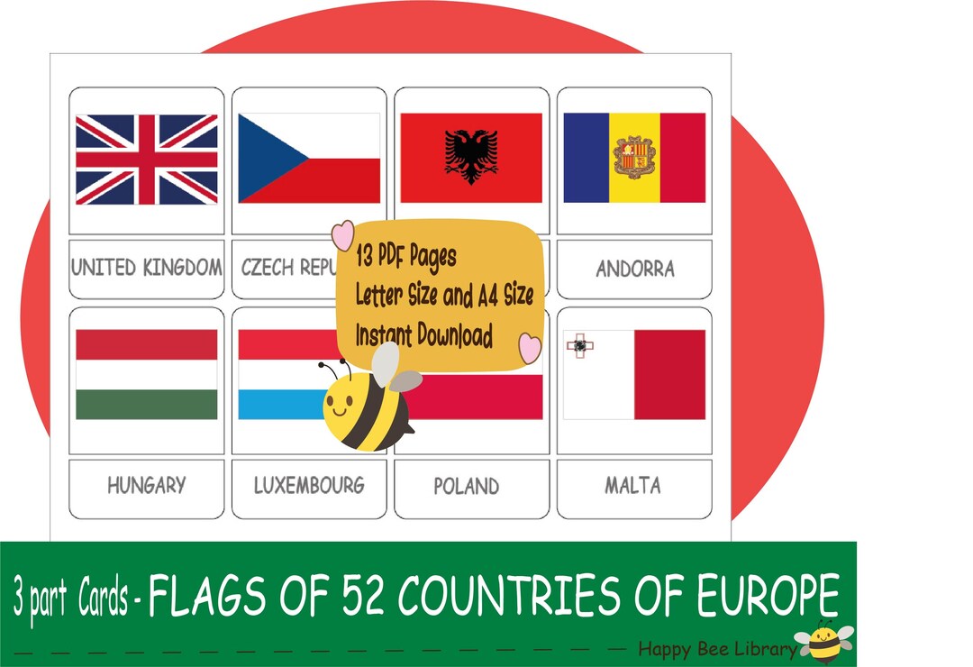 Printable Flags of 52 Countries of Europe Flashcards Instant Download 3 ...