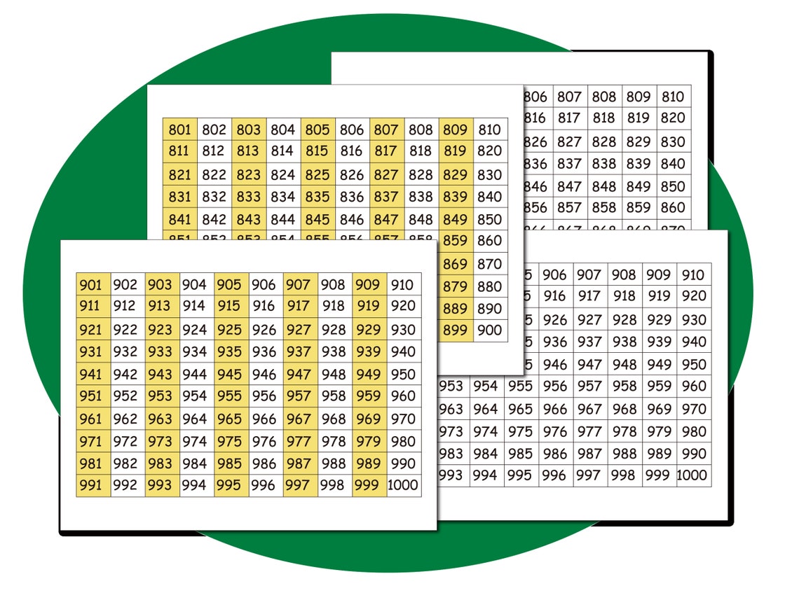 Count to 1000 Charts,10 Printable Number Charts, Numbers 1-1000 Wall ...