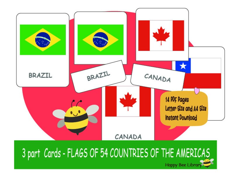 Digital Flash Card Flags of Countries of the Americas 3 Parts Cards ...