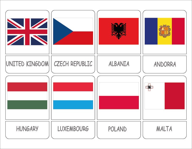 Printable Flags of 52 Countries of Europe Flashcards Instant Download 3 ...